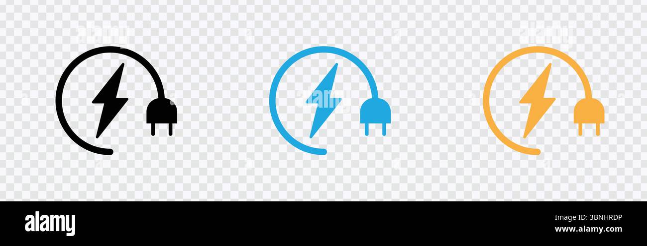"Power and Energy Icons - Plug and Lightning Symbols in Black, Blue ...