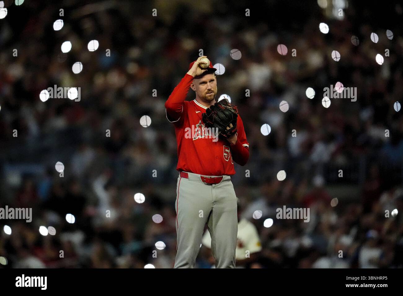 Los Angeles Angels pitcher Ryan Zeferjahn (56) takes the mound in the ...