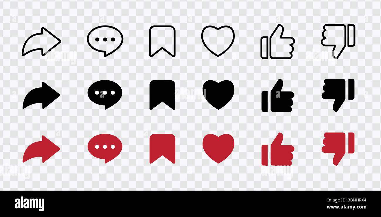 "Social Media Icons Set - Arrows, Thumbs Up, Hearts, and Comments Stock ...