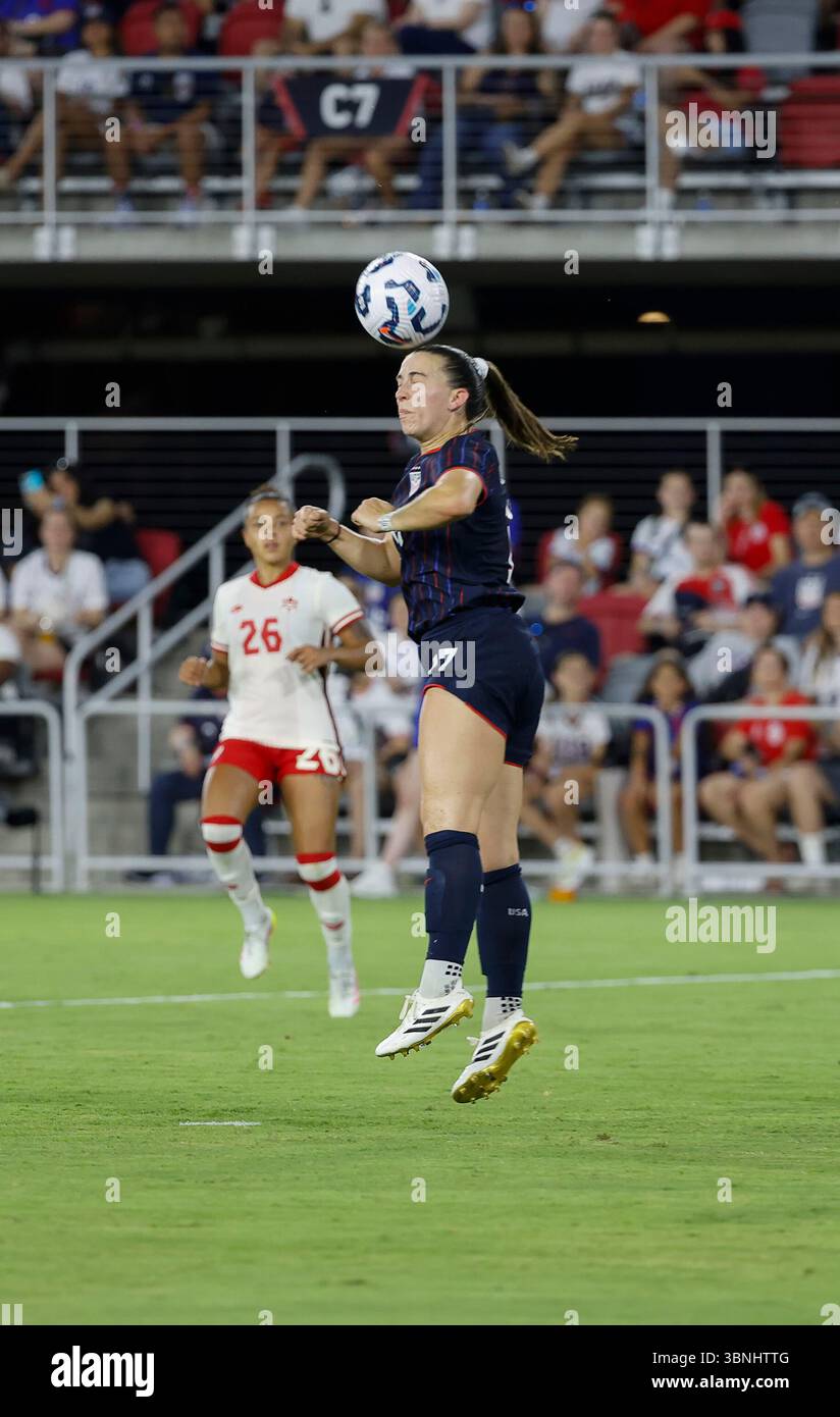 July 2, 2025: USWNT Midfielder (17) Sam Coffey heads the ball away ...