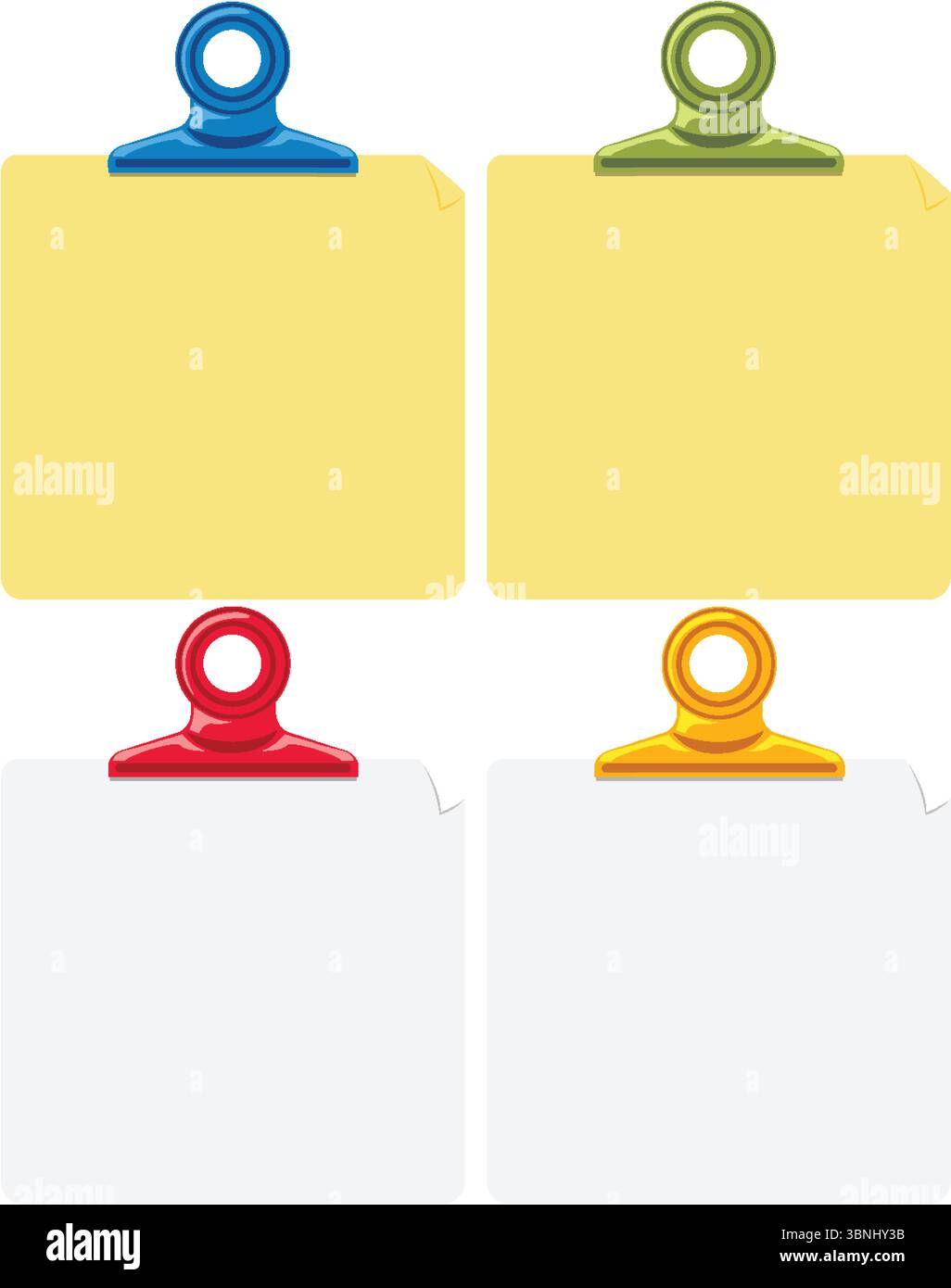 Four clipboards with colorful clips and blank notes Stock Vector Image ...