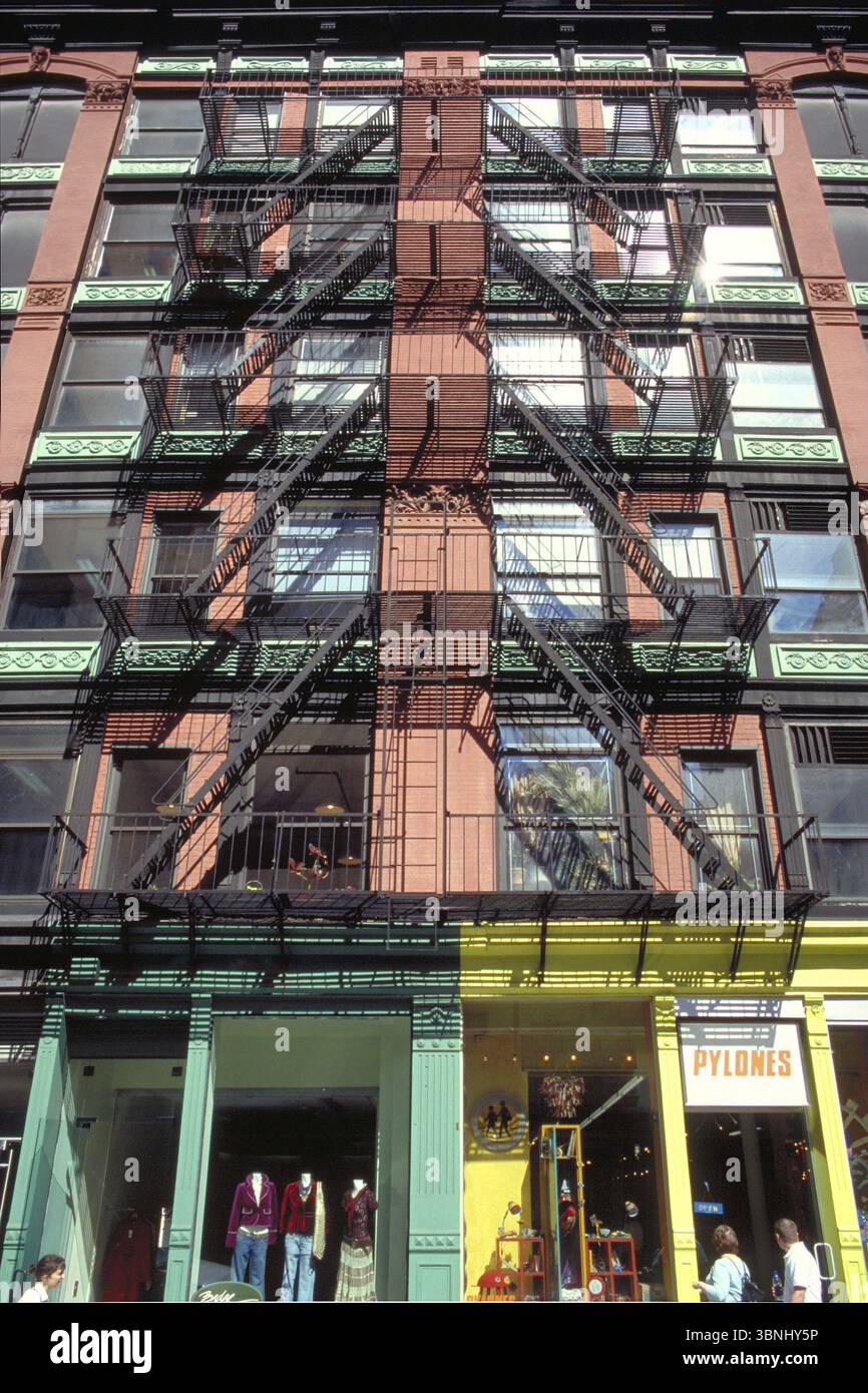 Six-storey residential building with fire escape, New York City, USA ...