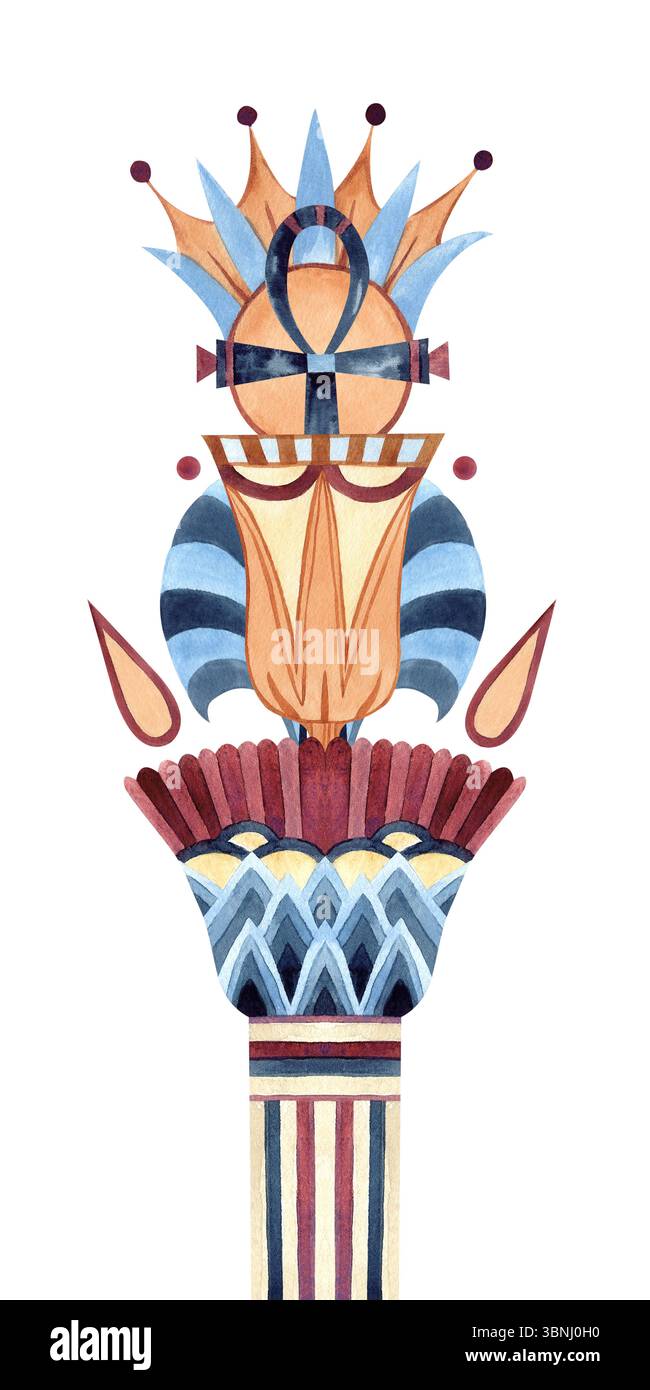 Egyptian composition ancient ornament. Egyptian lotus shaped vessel ...