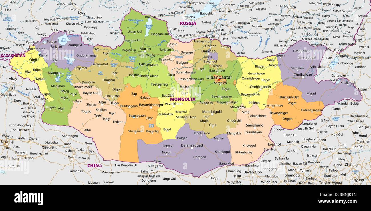 Detailed political map of Mongolia Stock Vector Image & Art - Alamy