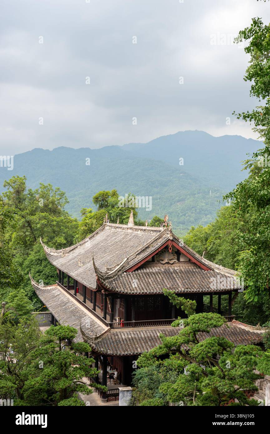 Traditional architecture and lush greenery in DuJiangYan, Sichua Stock ...