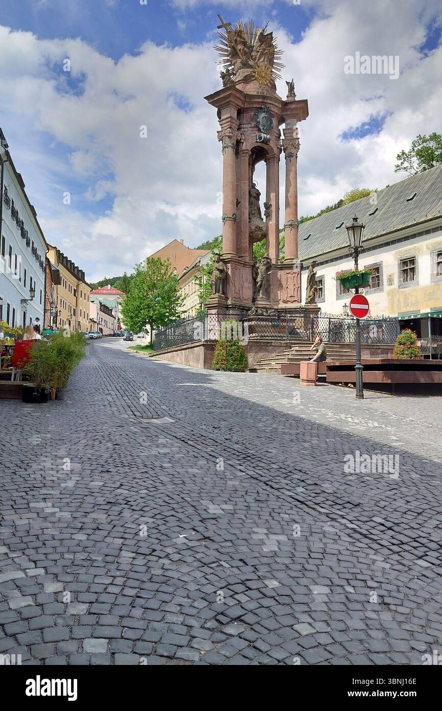 Baroque Trinity Column, aka Plague column, in the Holy Trinity Square, Banská Štiavnica ...