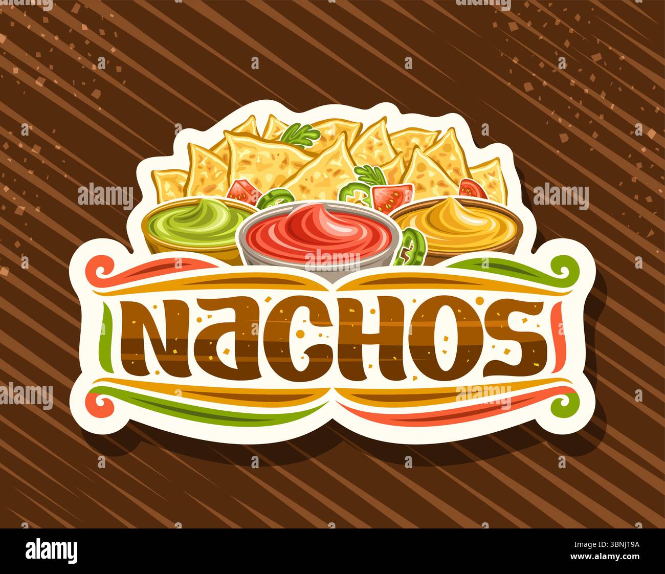 Vector logo for Nachos, decorative cut paper sign board with ...