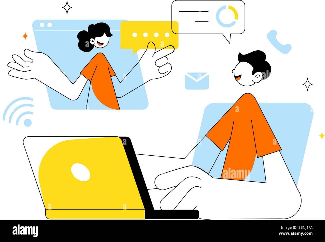 Remote Working Setup Vector Illustration Featuring a Balanced Work Life ...