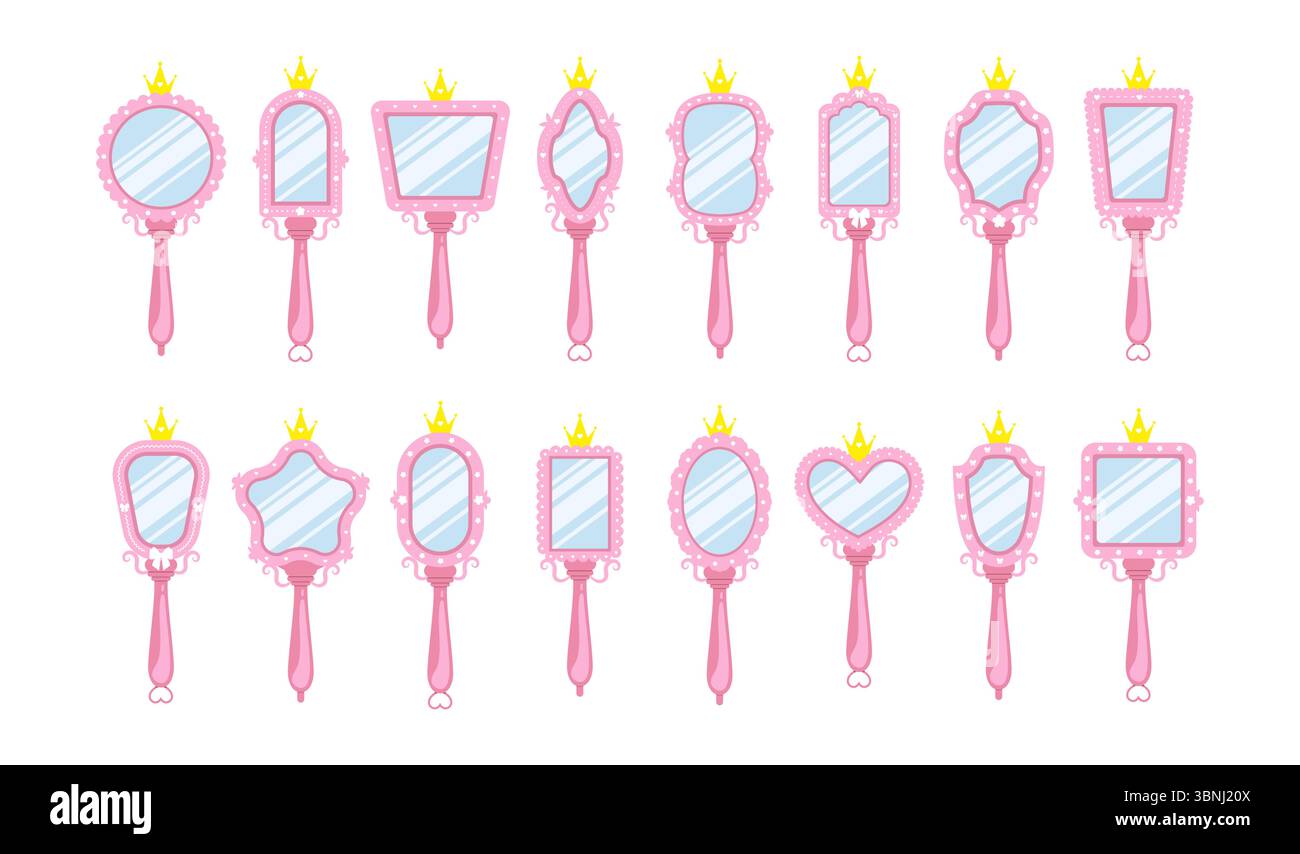 Princess mirror. Set of Small mirrors with pink borders and gold crowns ...