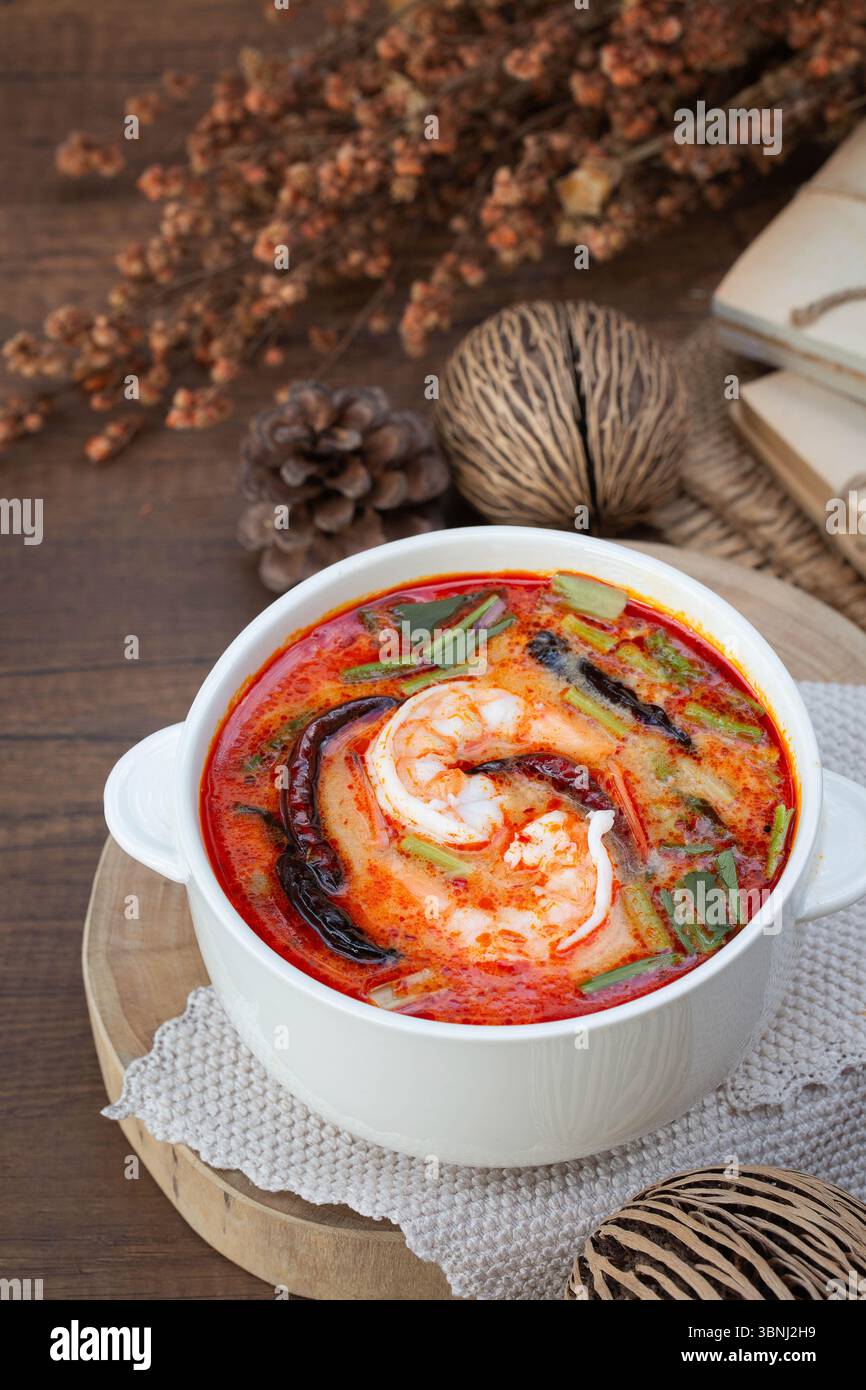 Tom Yum Kung Nam Khon, a Thai dish made with coconut milk, Thai spices ...