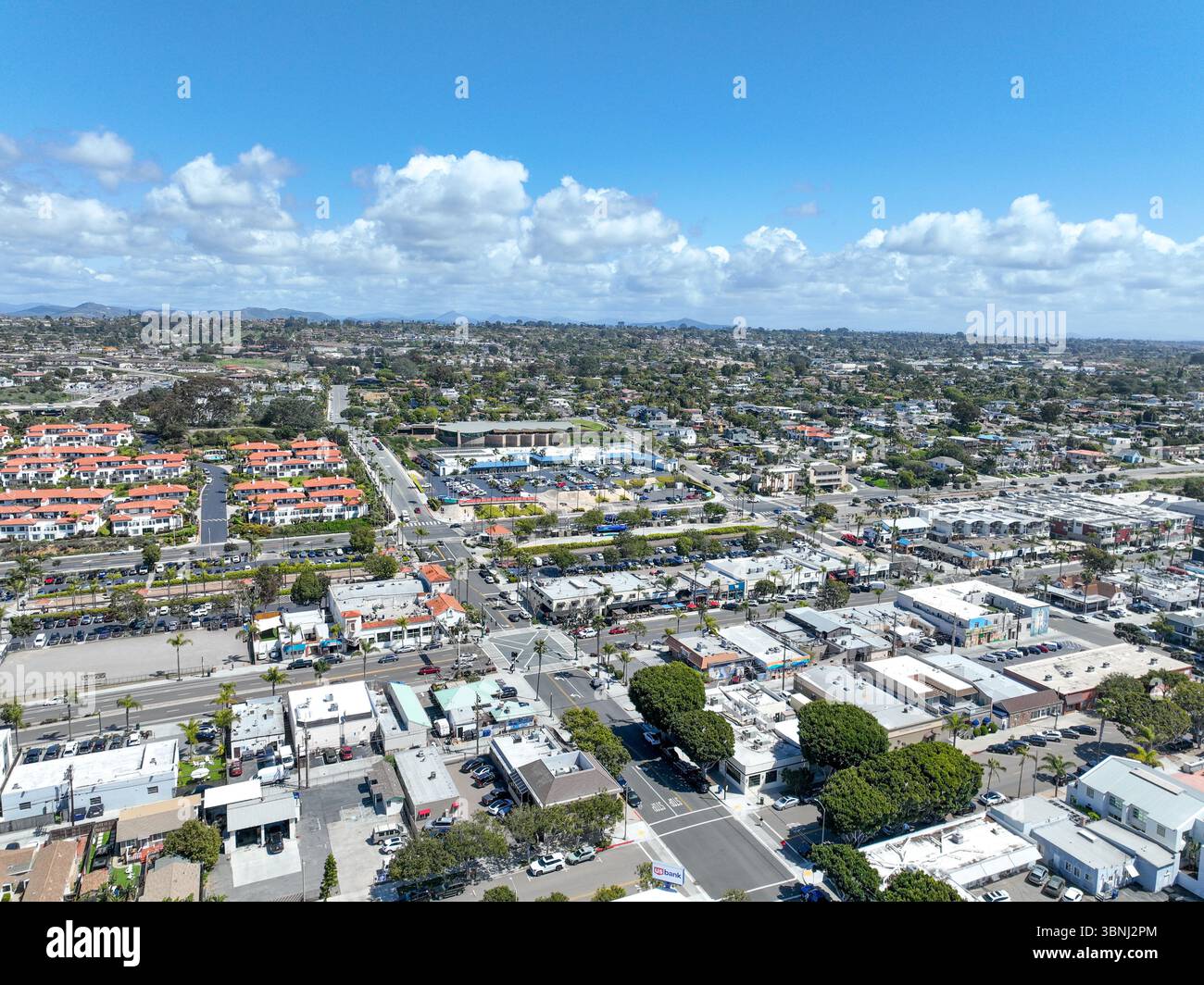 Aerial view of wealthy Encinitas town in San Diego, South California ...