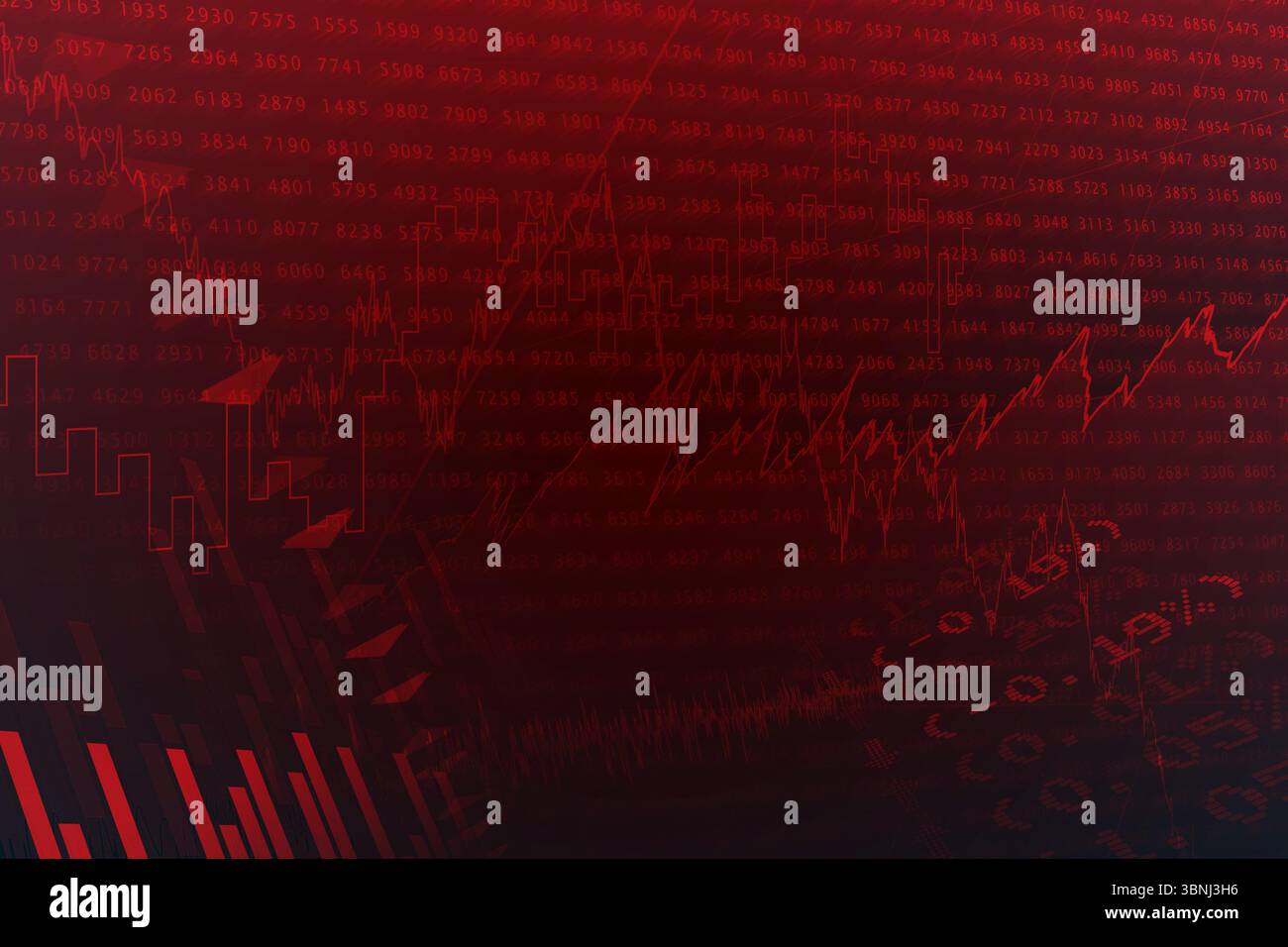 Trading display is showing dark red gradient with data overlay ...