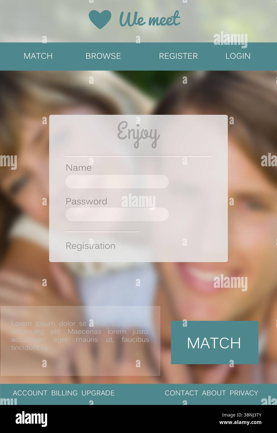 Dating homepage is showing flat UI with nav bar translucent signup ...