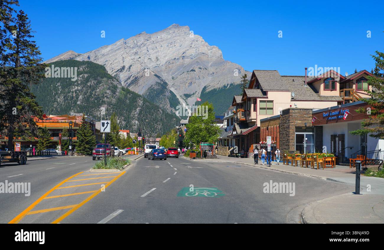 Stores on Banff Avenue in Banff city, Alberta, Canada Stock Photo - Alamy