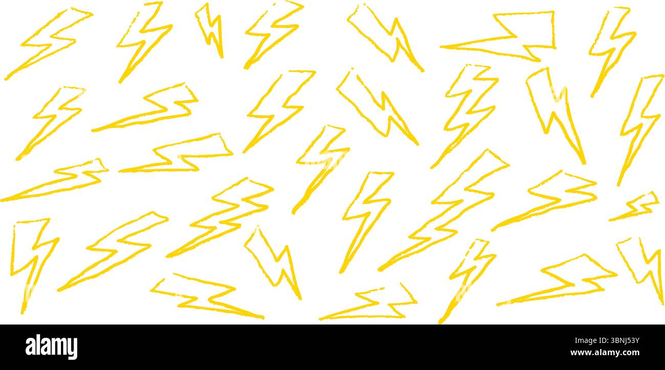 Lightning bolt illustration in crayon chalk and pencil style. Hand ...