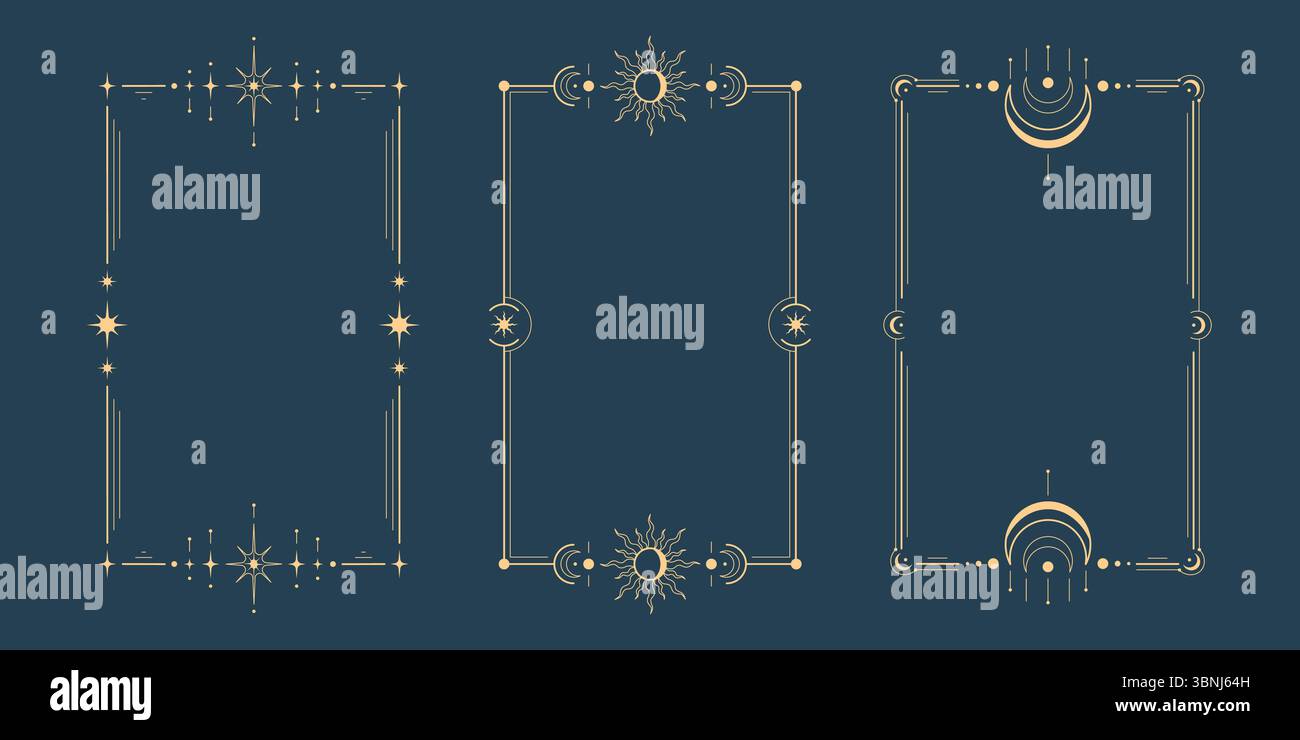Tarot moon frame set with golden celestial borders - mystical stars ...
