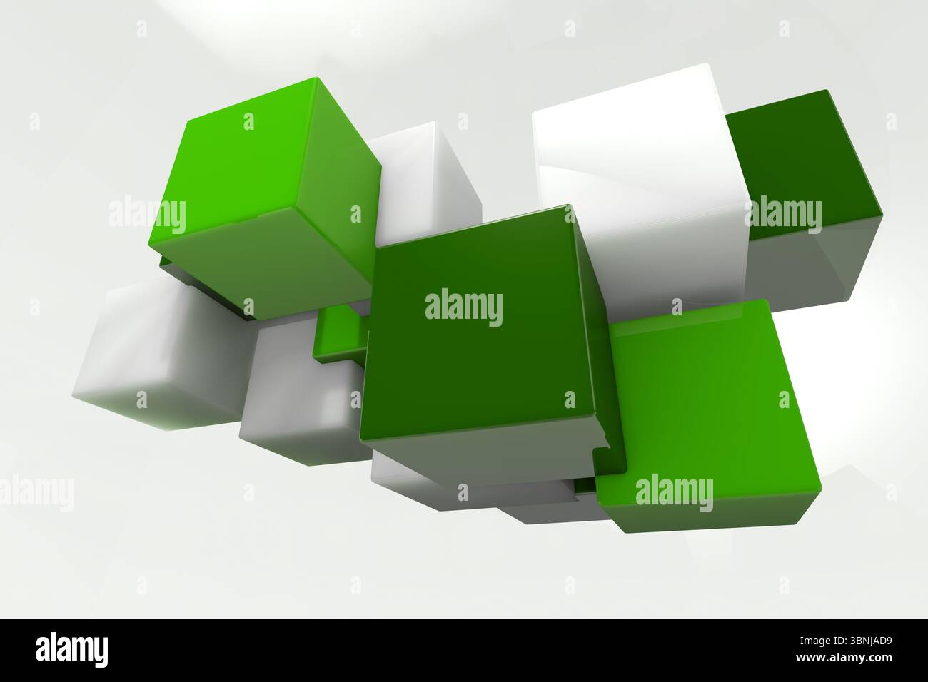 Abstract 3D cube cluster is floating on gray-white gradient background ...