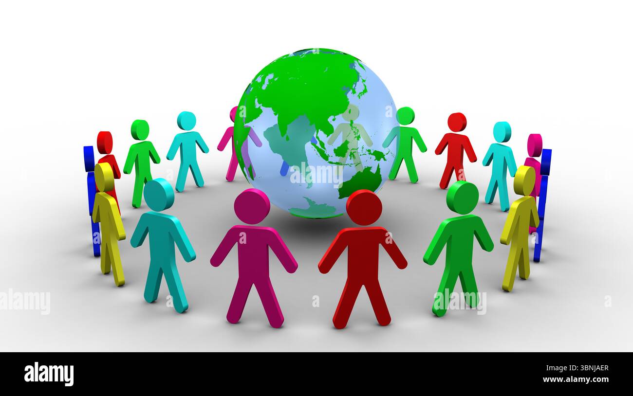 Human figures surround earth Stock Photo - Alamy