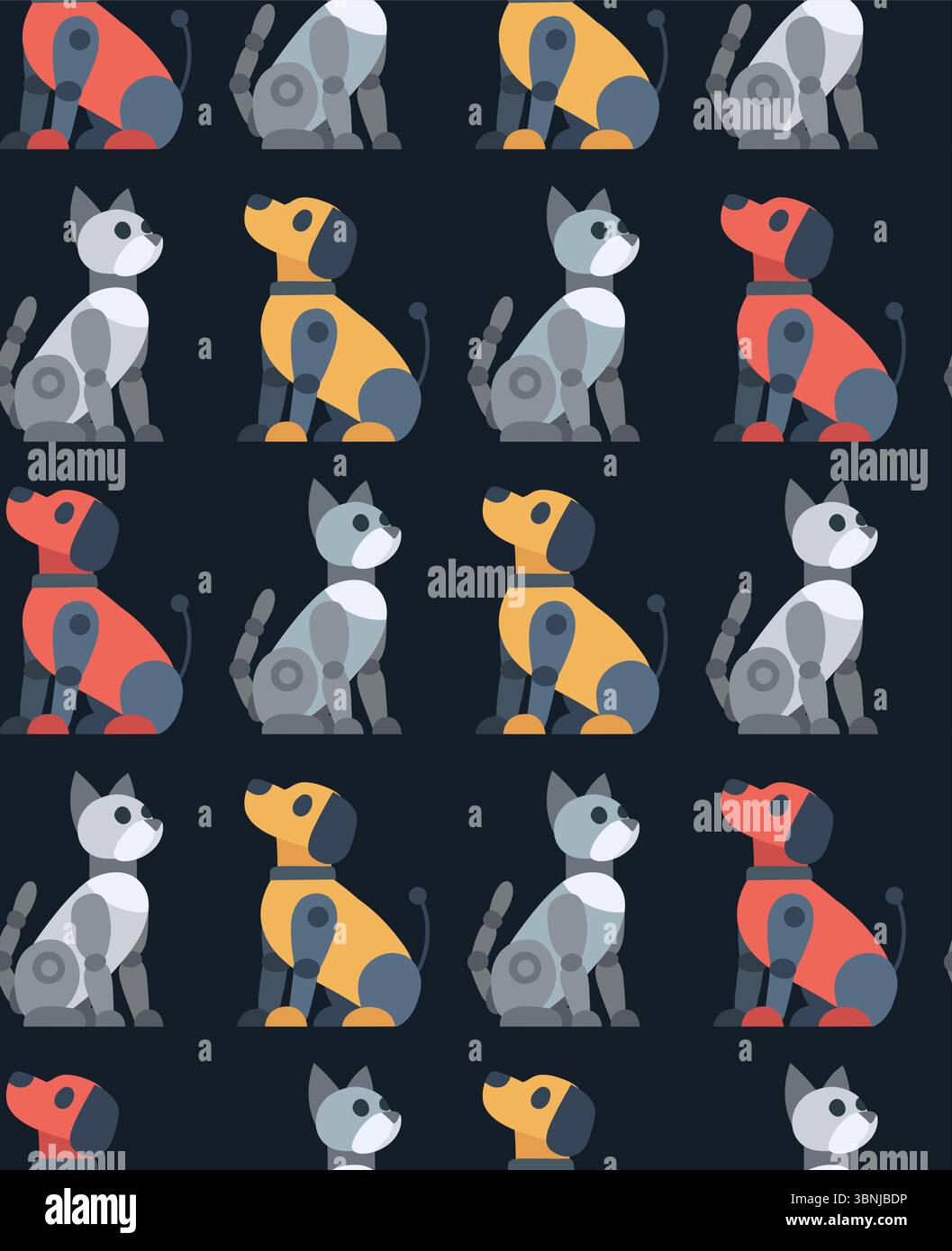 Vector seamless pattern with mechanical pets. Texture with robot dogs ...