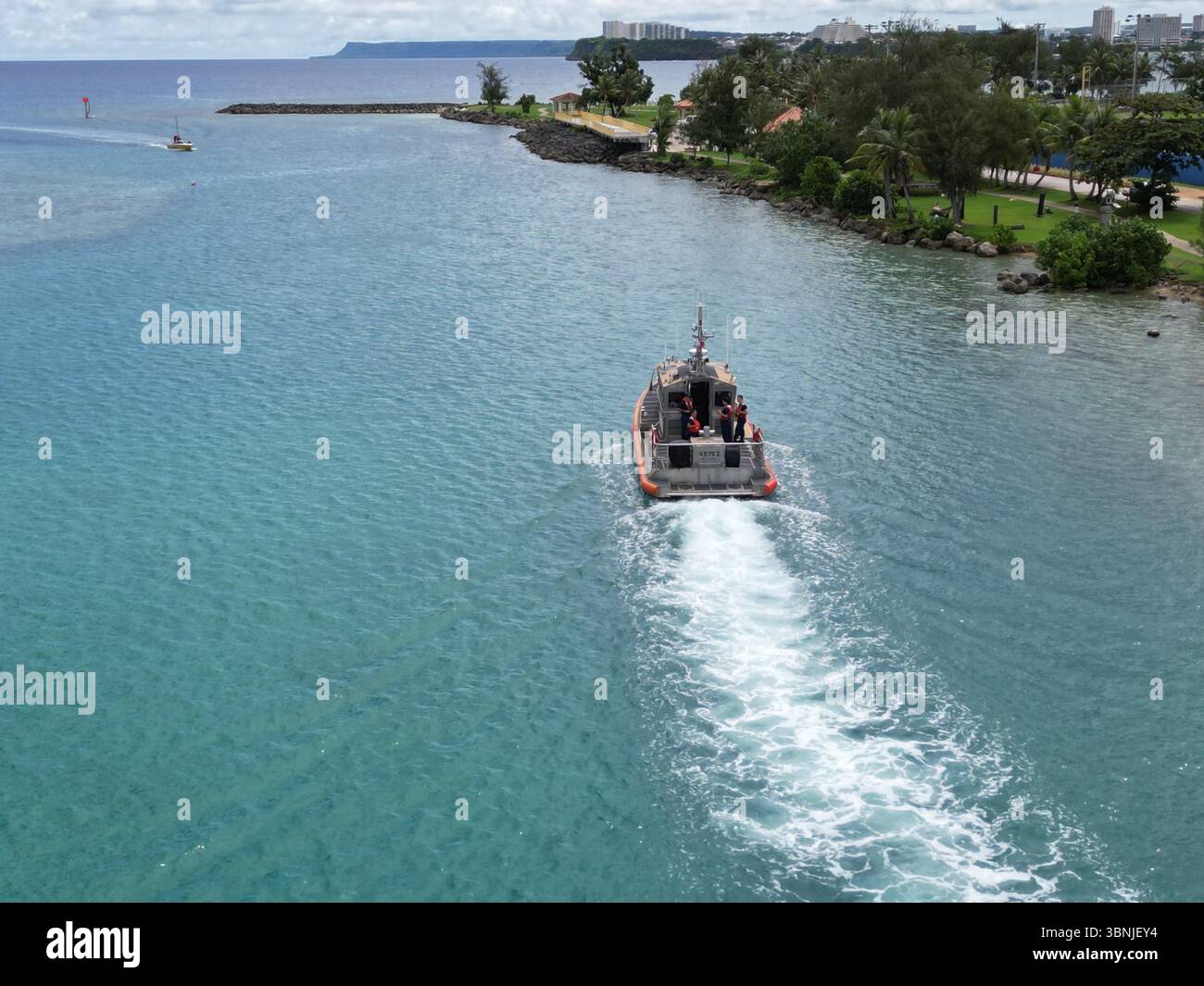 A U.S. Coast Guard 45-foot Response Boat-Medium crew from Station Apra ...
