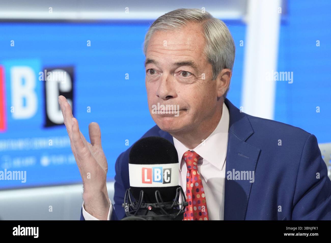 Reform UK leader Nigel Farage during an appearance on LBC's Nick ...