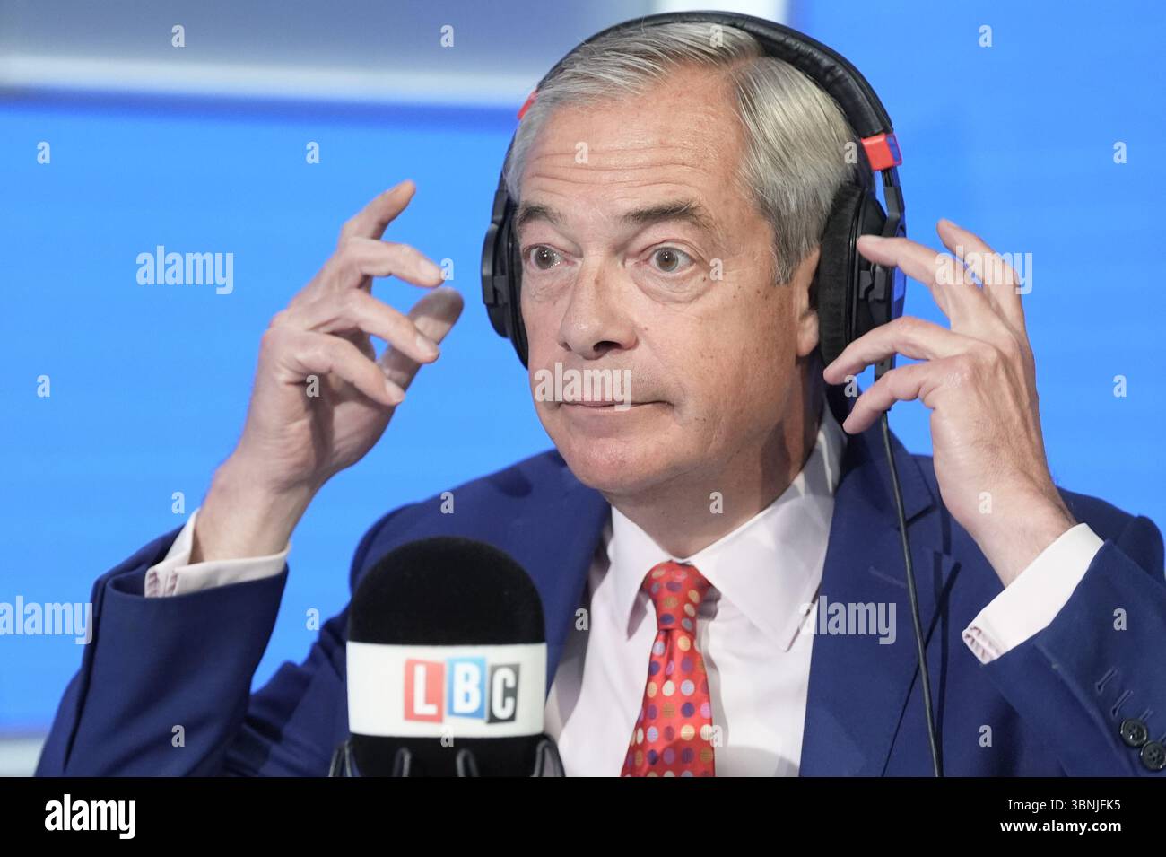 Reform UK leader Nigel Farage during an appearance on LBC's Nick ...
