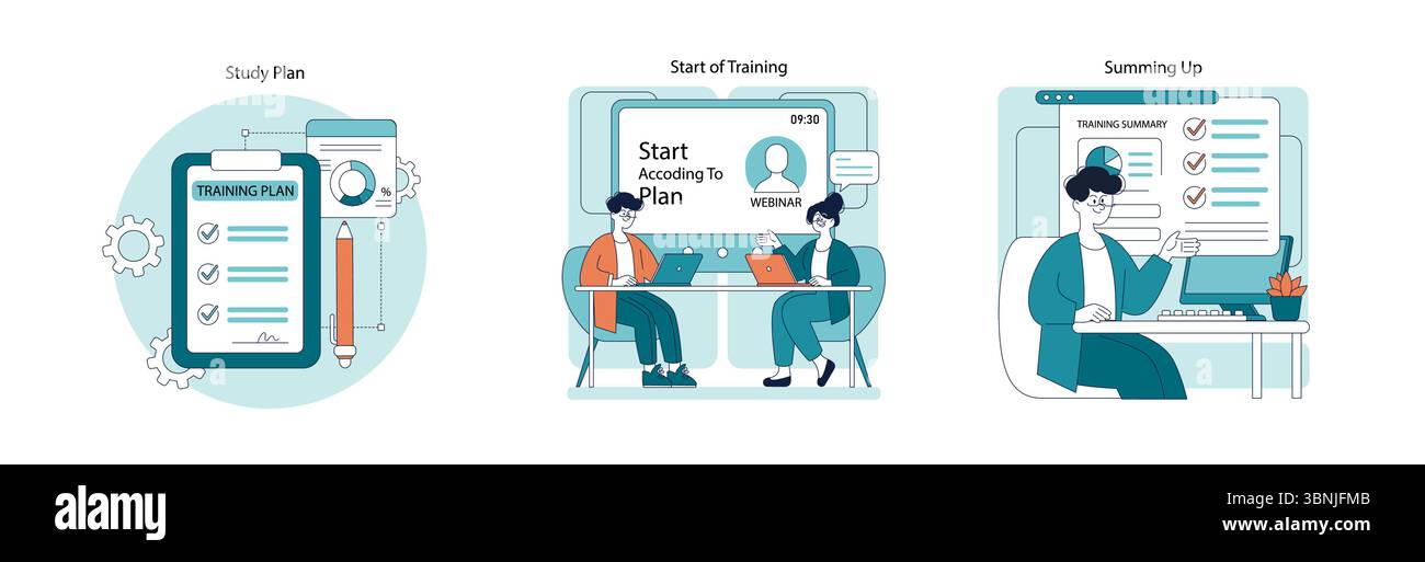 Vector illustration depicting a study plan and training sequence. Shows ...
