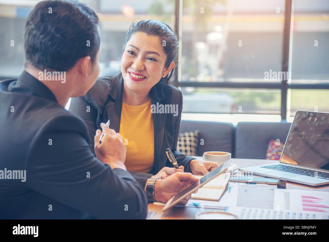 Happiness diversity business team meeting corporate office desk in company meeting room. Asian ...