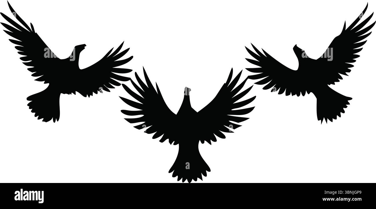 Nine Flying Bird Silhouettes Vector, Black Flock Clipart, Isolated ...