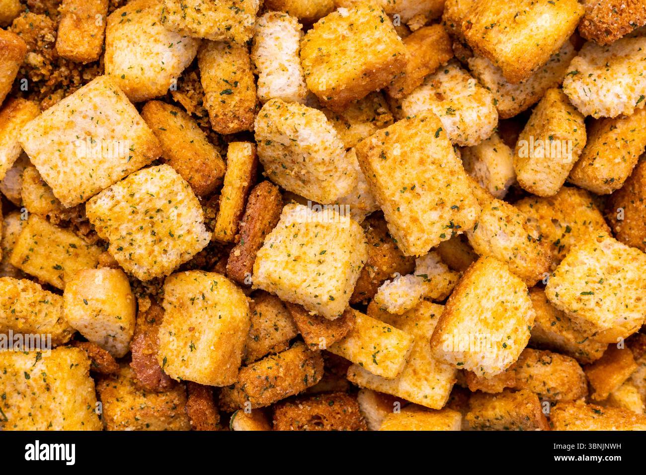 Close-up image of crunchy croutons, showcasing their texture and detail ...