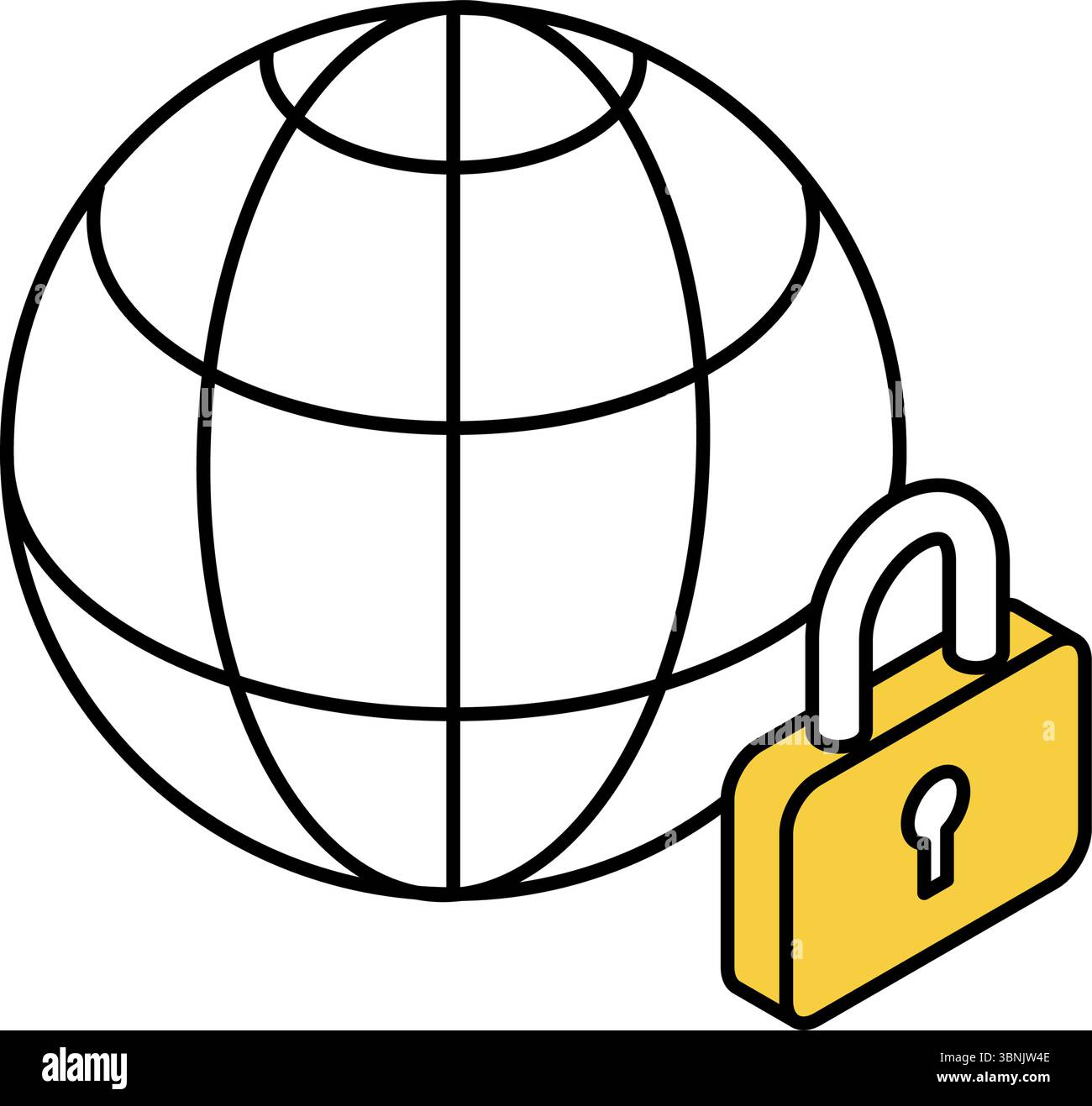 Network security lock isometric line icon with padlock and network ...