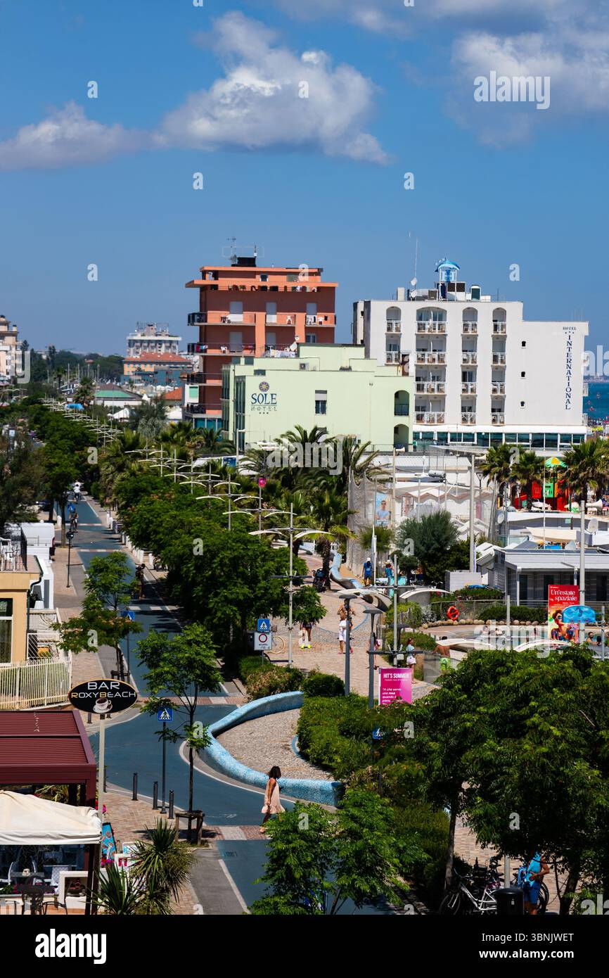 Vibrant coastal town scene with hotels and beach amenities perfect ...