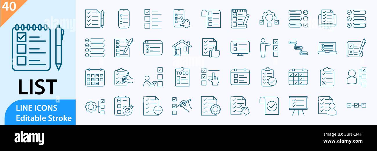 Checklist, to do list icon set, Task Line Icons. Linear icon collection ...
