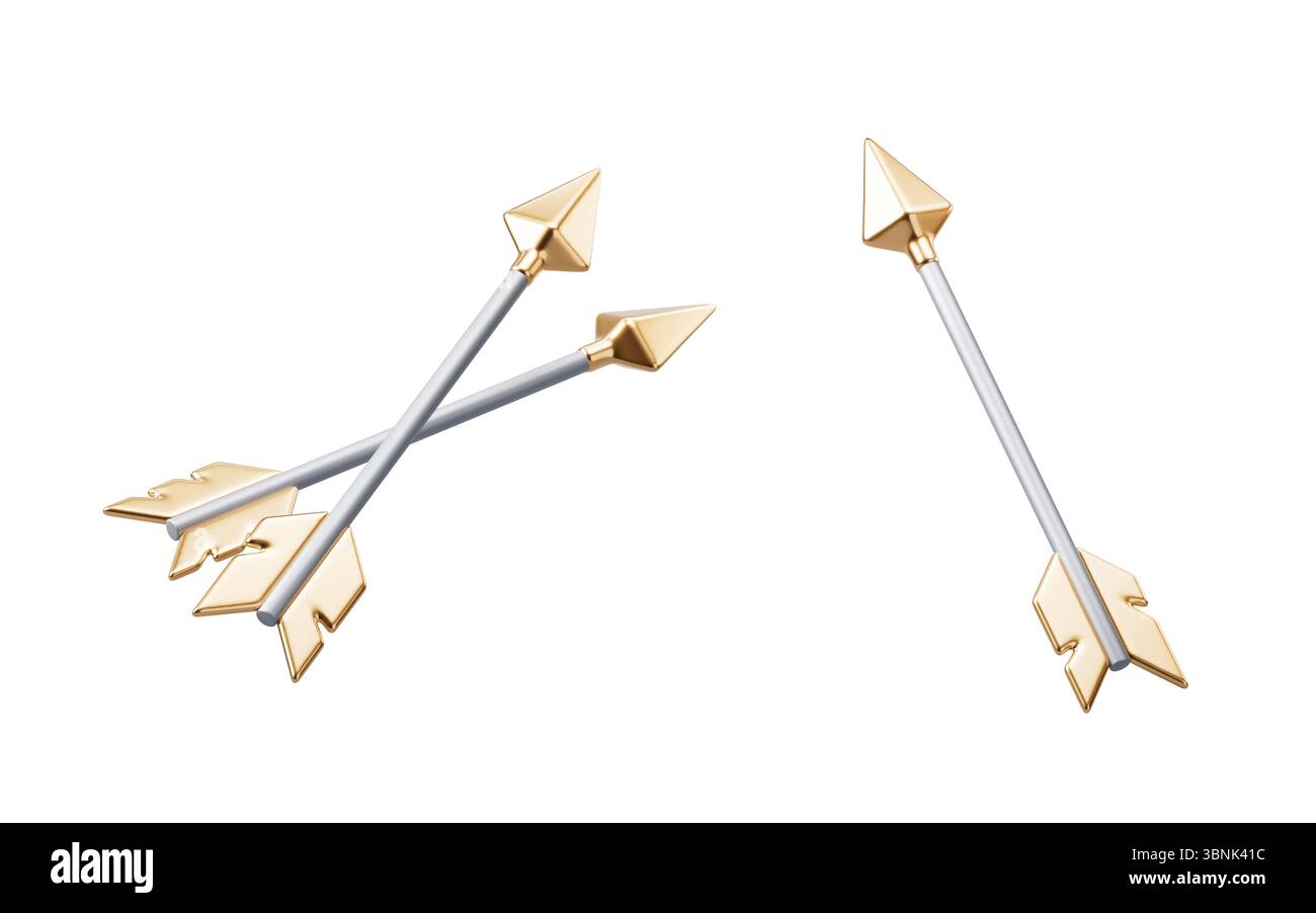 Two shiny golden arrows, 3d rendering. 3D illustration Stock Photo - Alamy