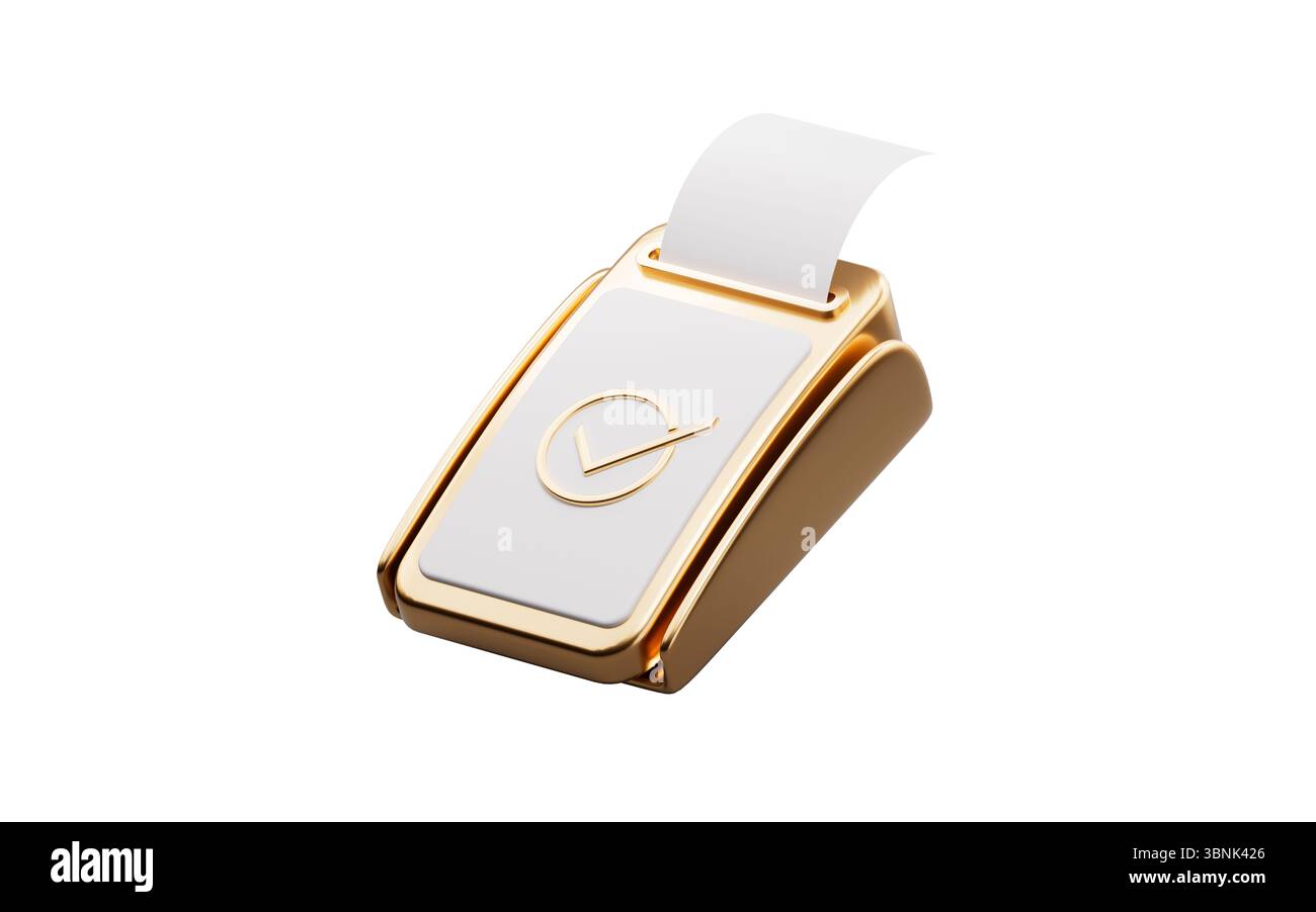 Golden POS machine with payment concept, 3d rendering. 3D illustration ...