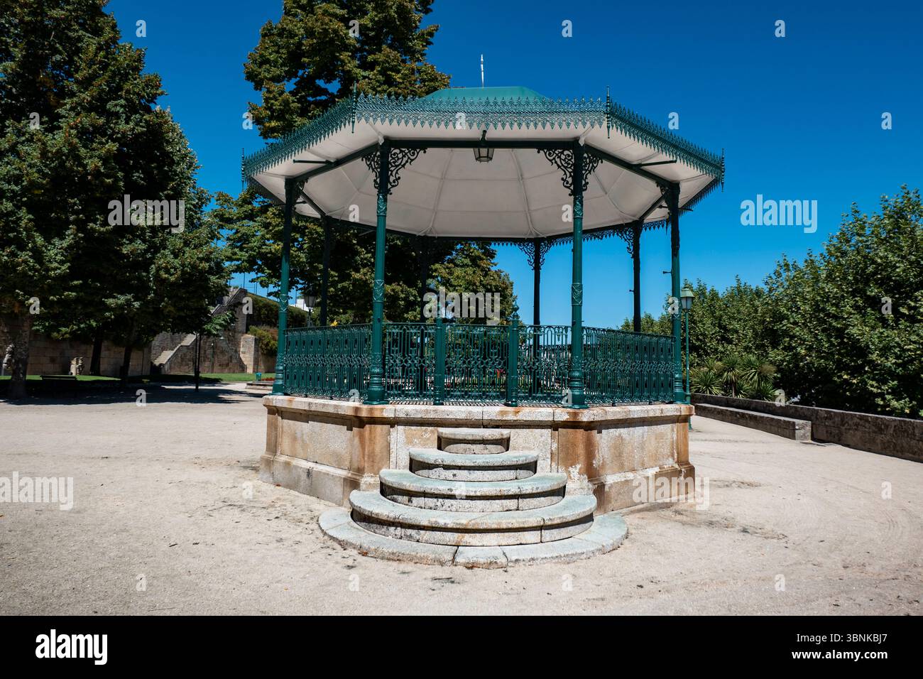 Bandstand in the park in Vila Real on a beautiful day with blue sky in ...