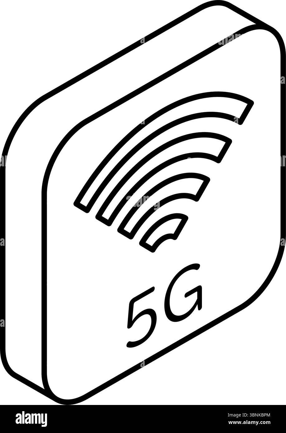 5G mobile network communication isometric line icon with antenna tower ...