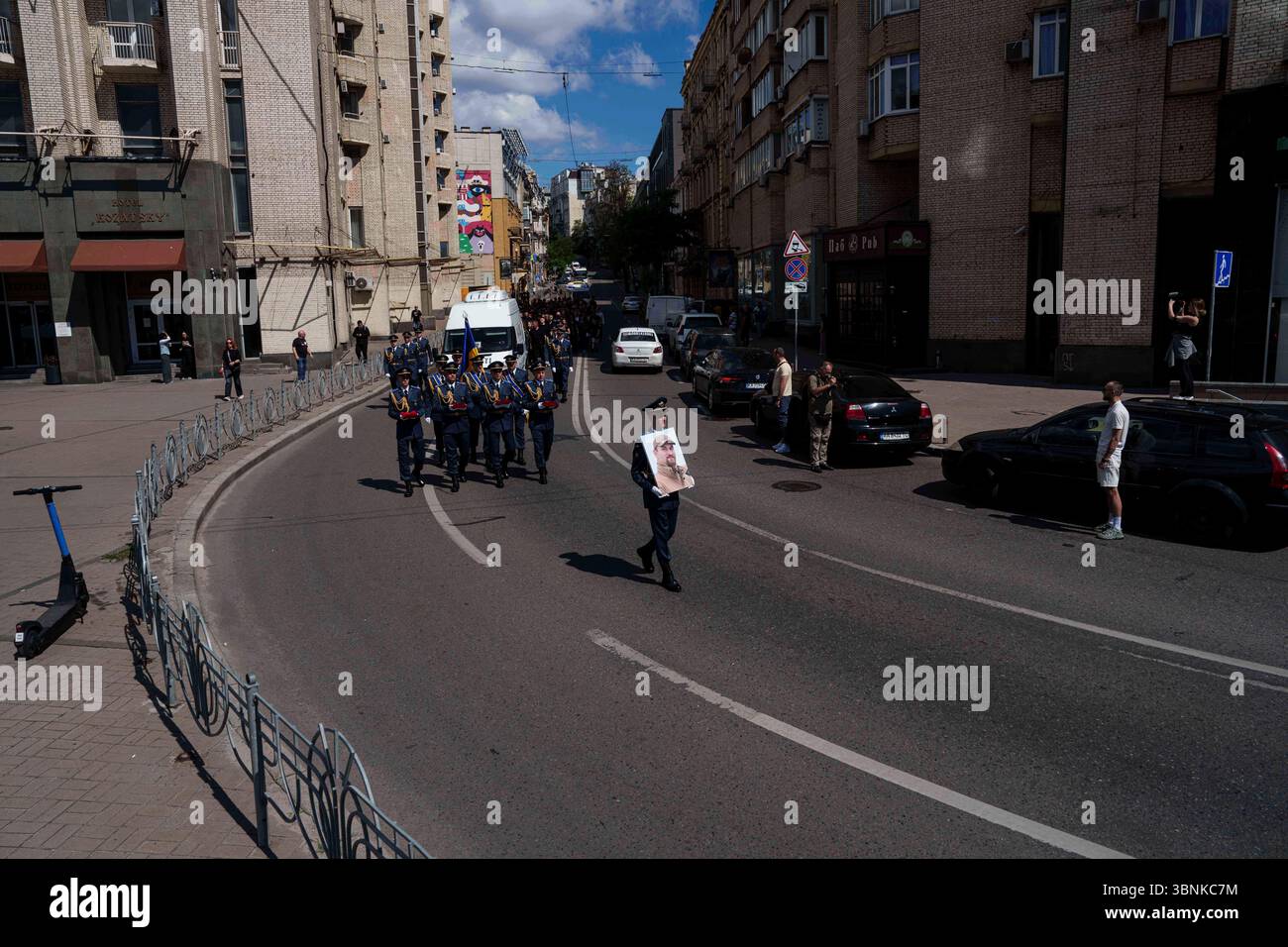 An honor guard walk in column during a farewell ceremony of Ukrainian F ...