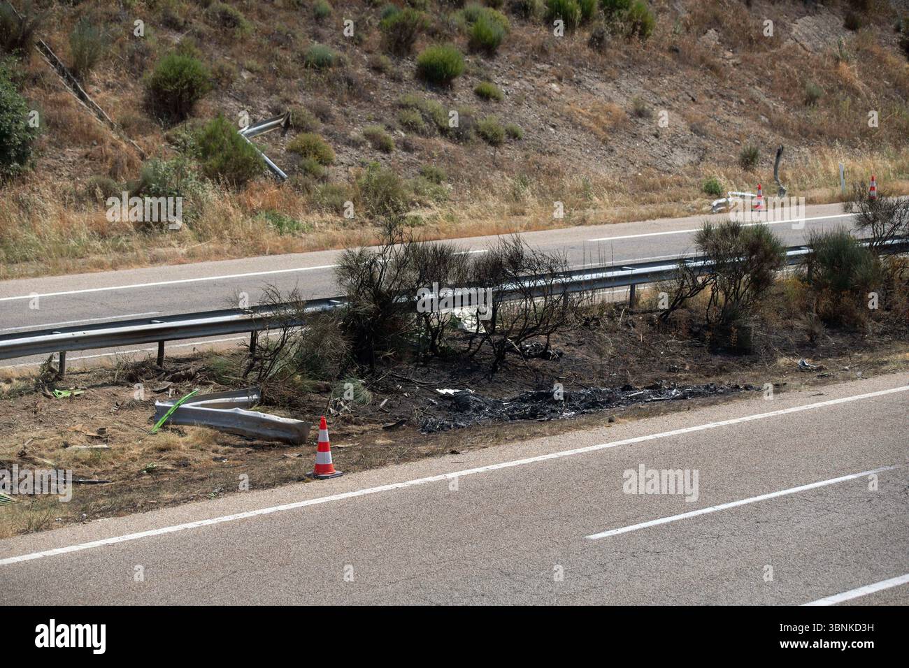 The site of the car accident in which Liverpool player Diogo Jota and ...