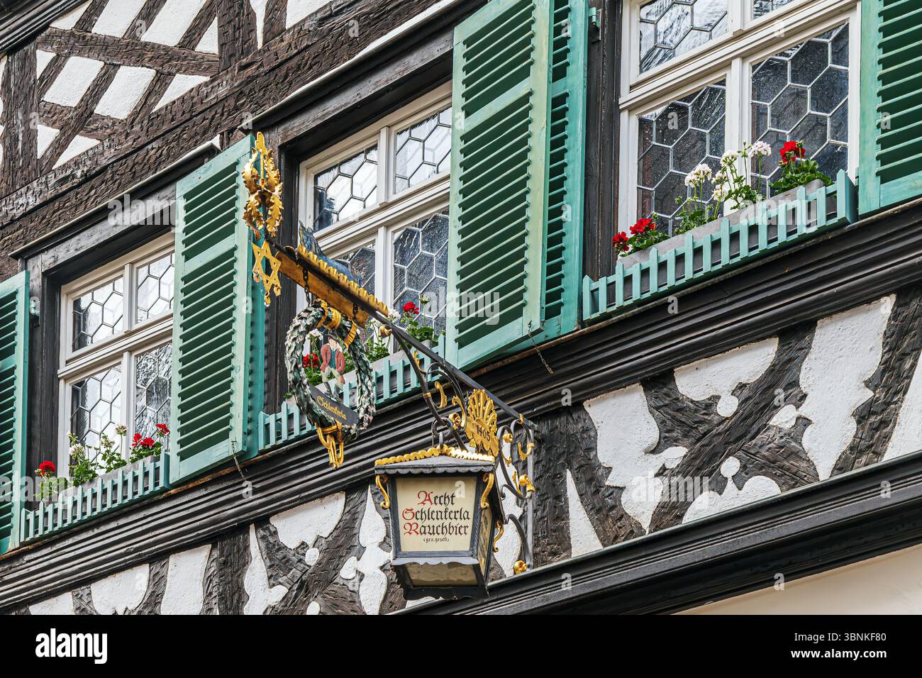 BAMBERG, GERMANY - MAY 23, 2025: Part of Facade of The Schlenkerla ...