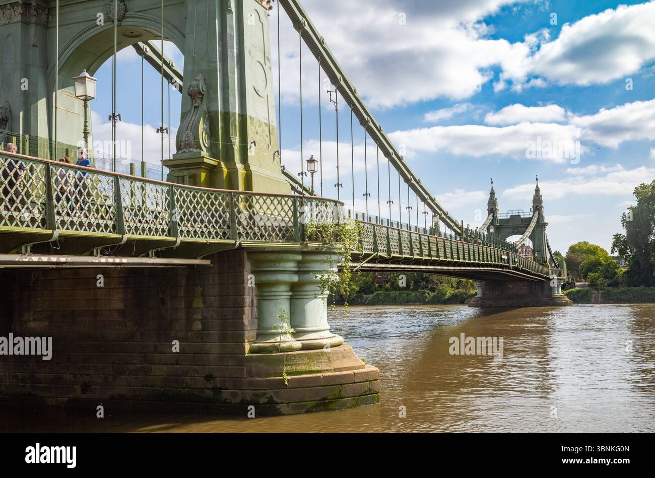 The ornate Grade II listed Hammersmith Bridge, a suspension bridge in ...