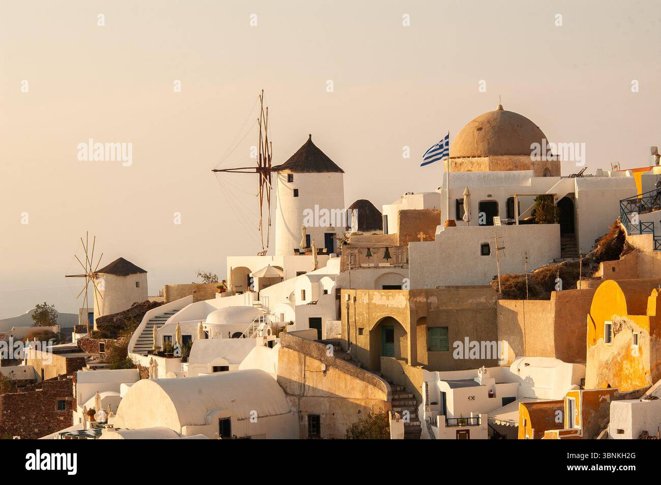 Panoramic view of the village of oia on the island of Santorini ...