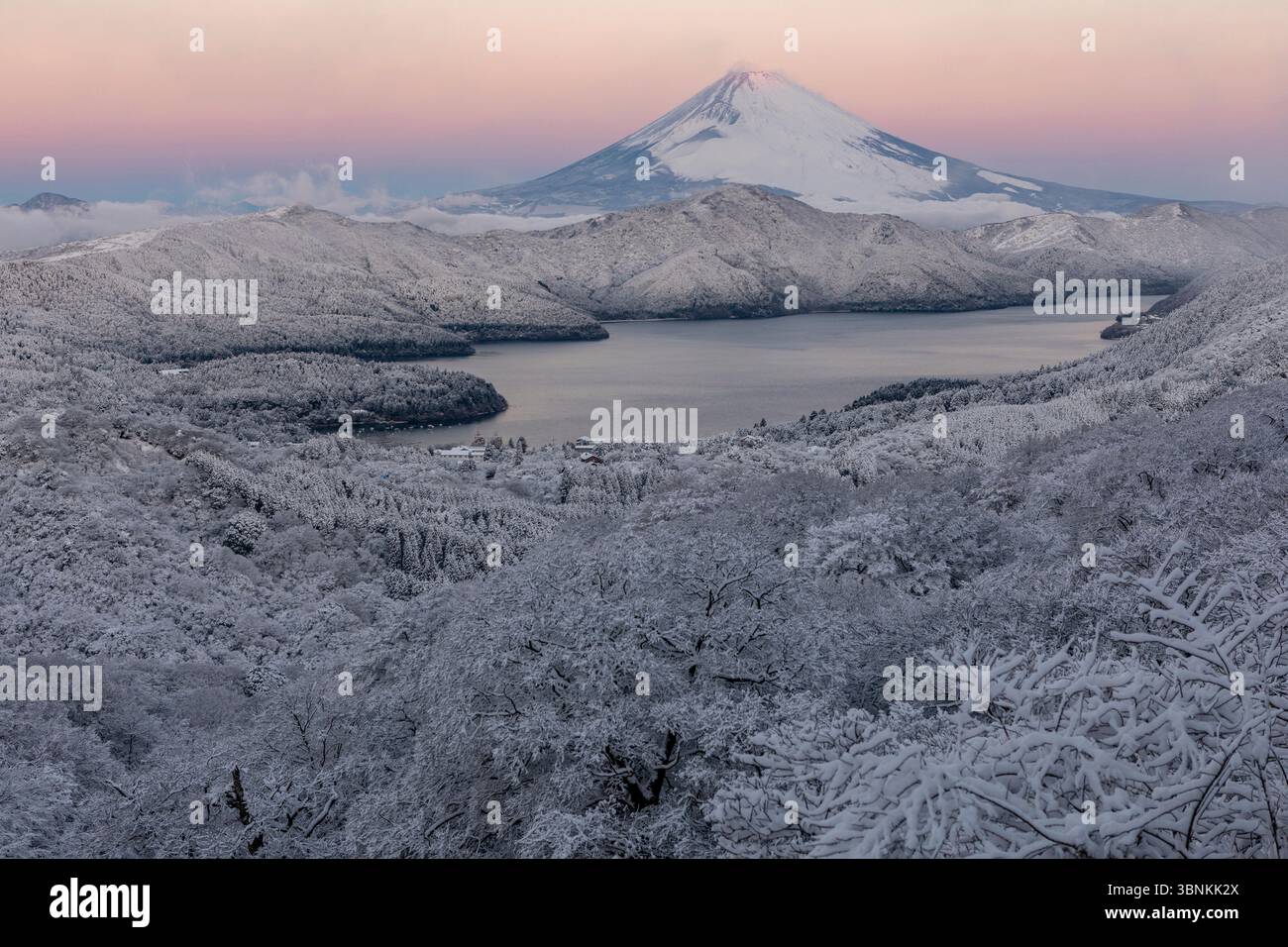 Snowy Scenery and Mt. Fuji Seen from Taikanzan Stock Photo - Alamy