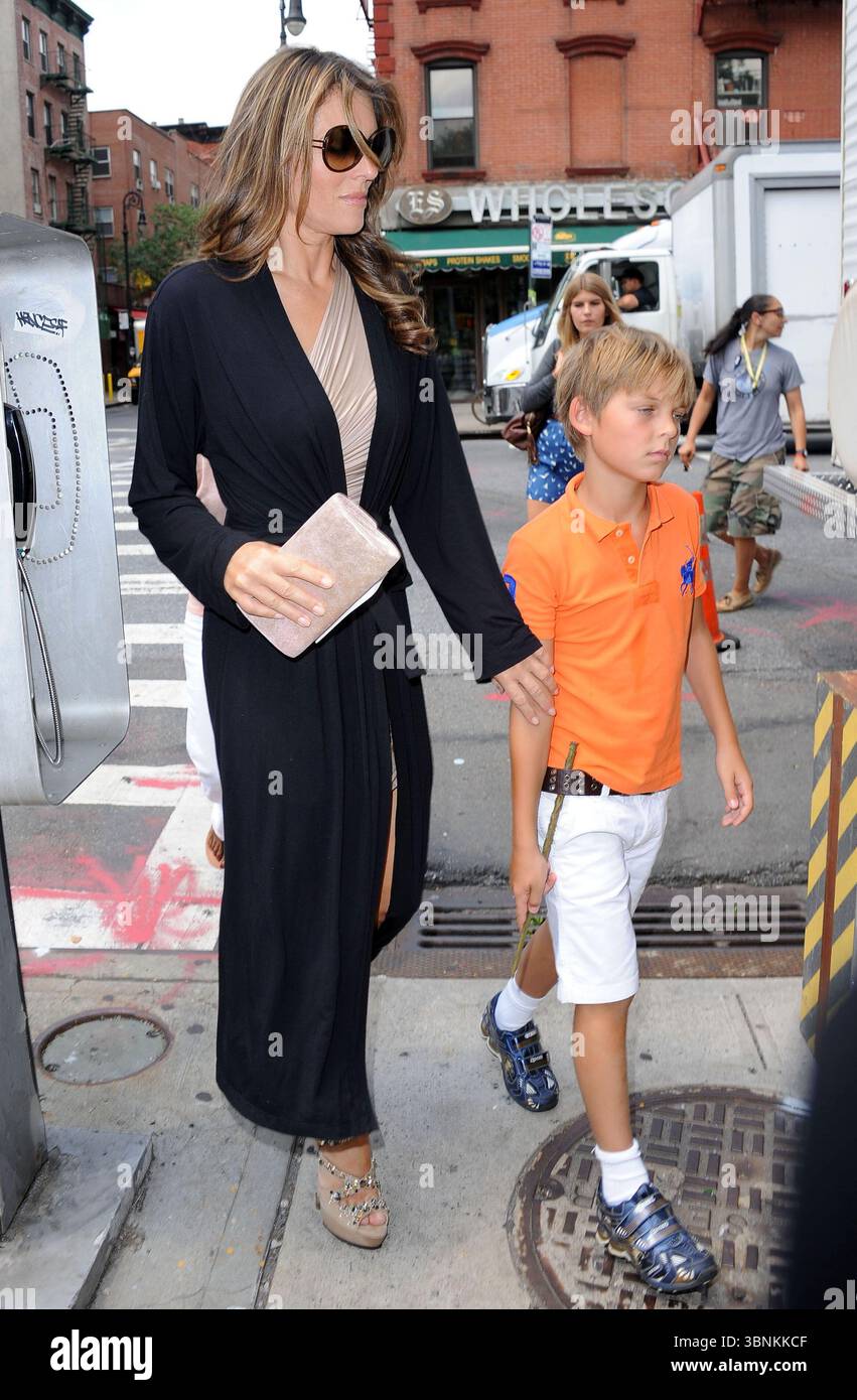 Liz Hurley with her son Damian on the set of 'Gossip Girl' in New York ...