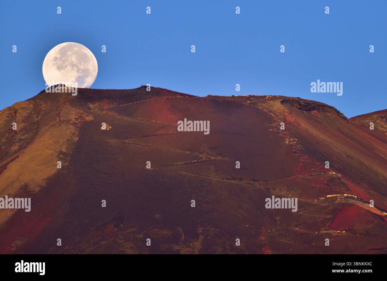 Early Morning Mount Fuji Summit and Full Moon Stock Photo - Alamy