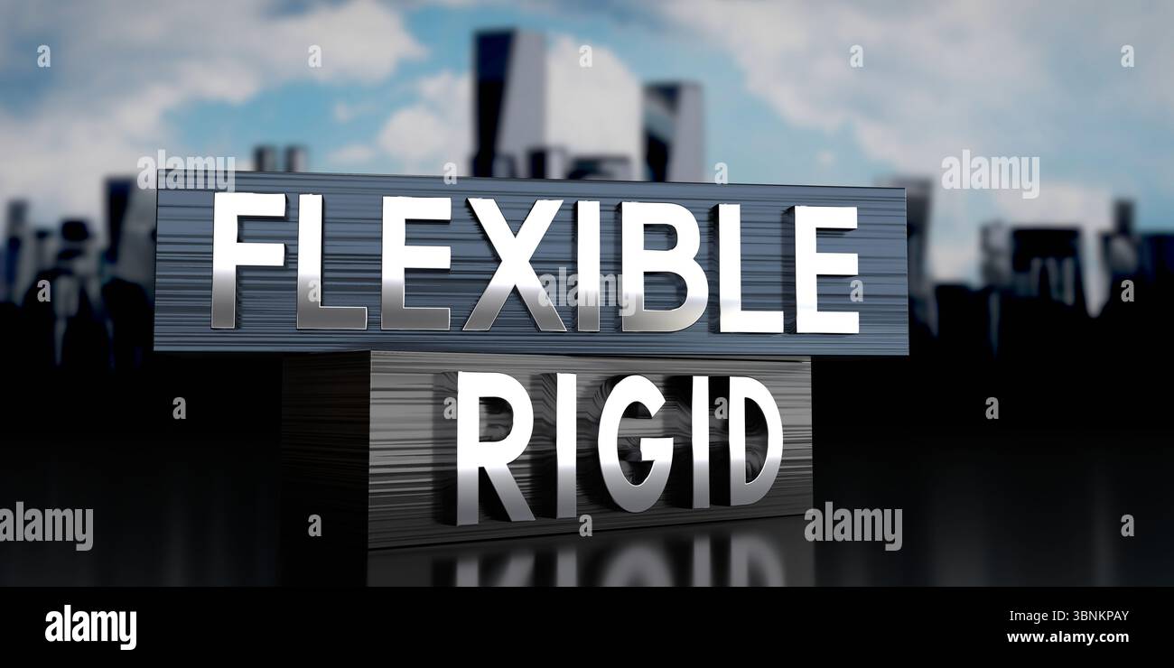 Flexible, rigid - metal blocks and skyscrapers - 3D illustration Stock ...