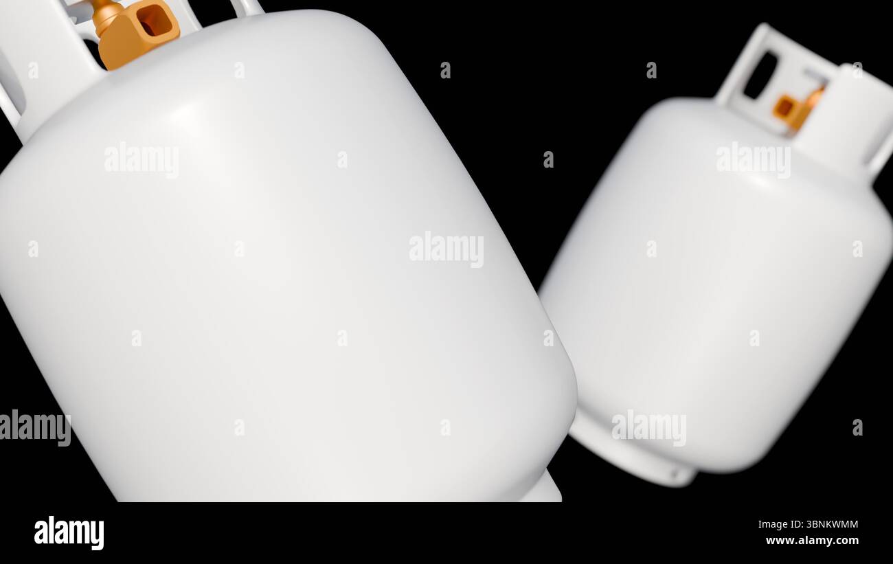 A 3d rendering of white gas tanks, the curved surfaces of the tanks and ...