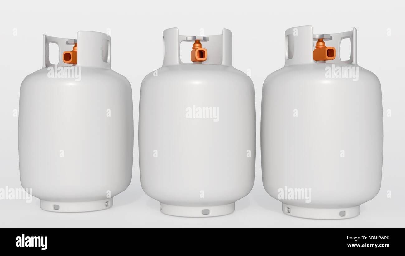 A 3d rendering of white gas tanks, the curved surfaces of the tanks and ...