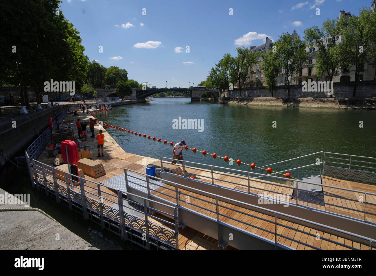 A view of one of the three Seine swimming pools, Thursday, July 3, 2025 ...
