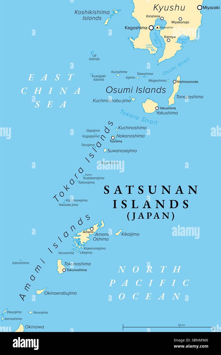 Satsunan Islands, Japan, political map. Group of Japanese islands ...